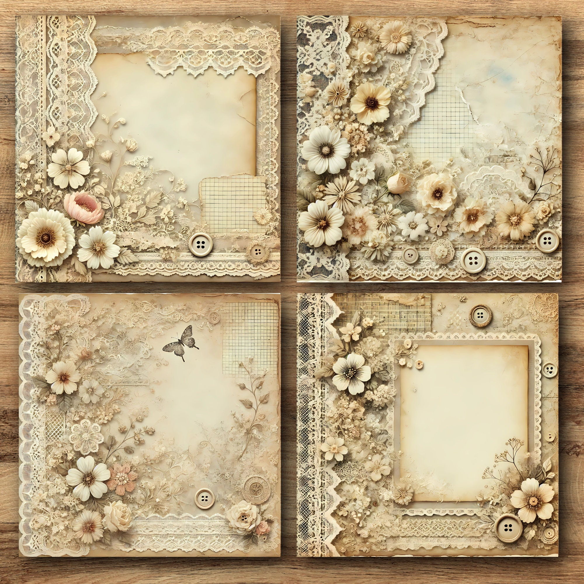 Vintage Lace Digital Paper: Ivory Floral Scrapbook Kit (digital ...