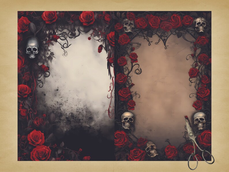 10 JPEG - 20 Pictures Gothic Skull With Red Roses Vintage Paper Junk ...