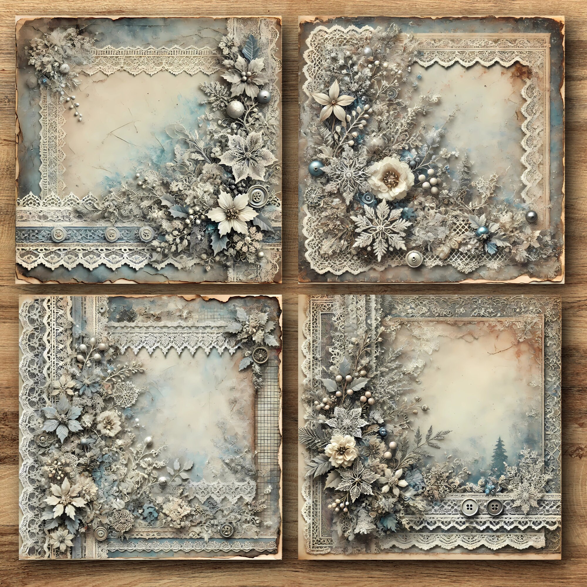 12x12 Vintage Lace Digital Paper Printable, Winter Christmas Elegance ...