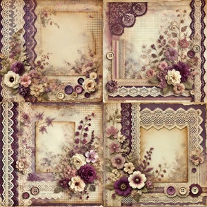 12x12 Vintage Lace Digital Paper Printable, Plum Purple Elegance, Lace ...