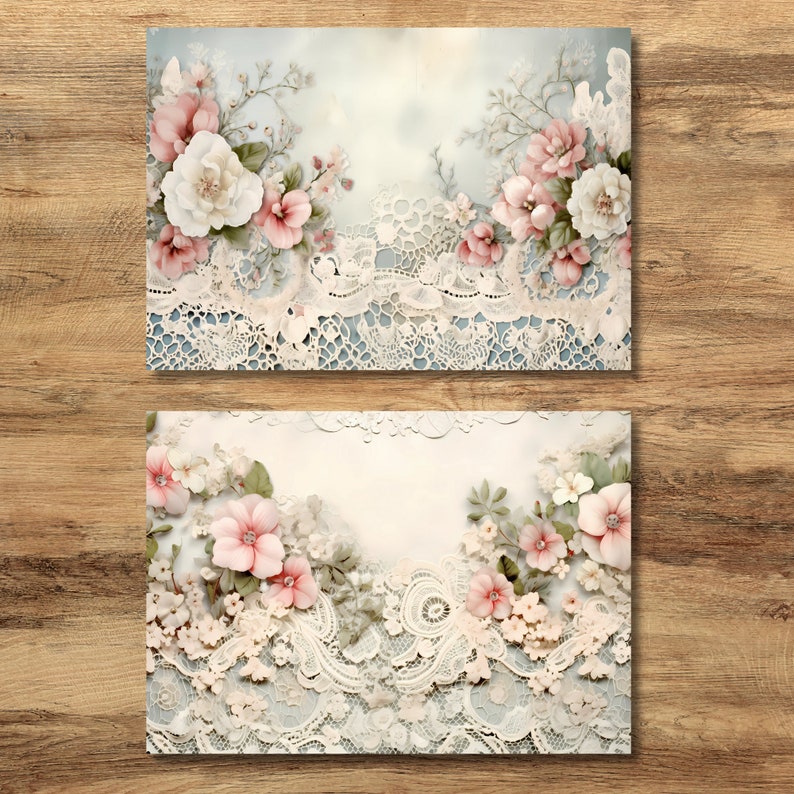 A4 Vintage Lace Digital Paper Printable, Shabby Chic Floral Romance ...