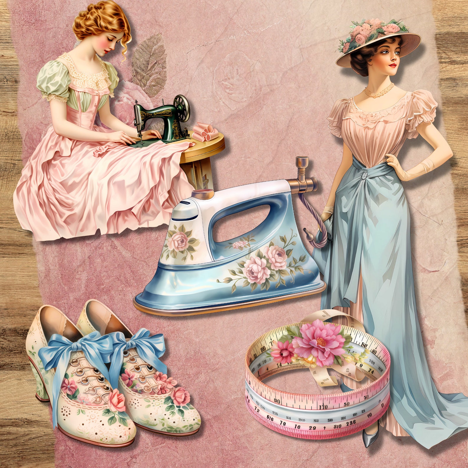 Vintage Sewing Clipart, PNG Bundle, Sewing Machines, Shabby Chic, Junk ...