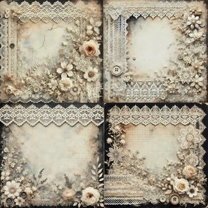 12x12" Vintage Lace Digital Paper Printable, Ghostly White, Lace ...