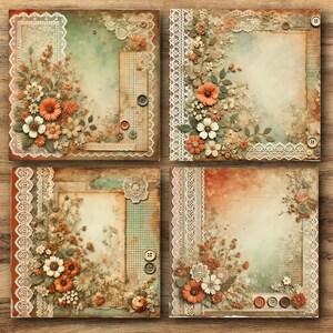 12x12" Vintage Lace Digital Paper Printable, Burnt Orange Sage, Lace ...