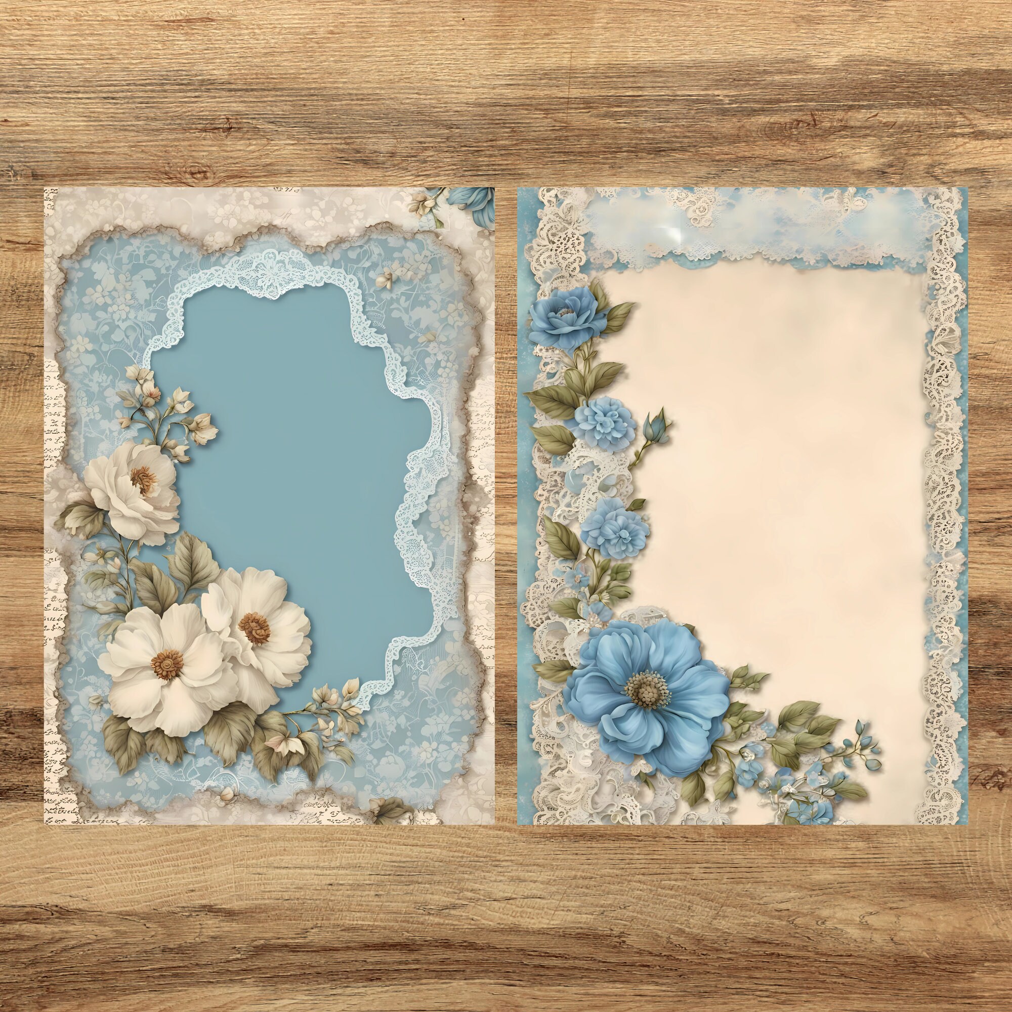 A4 Vintage Lace Frame Digital Paper Printable, Shabby Chic Sweet Blue ...