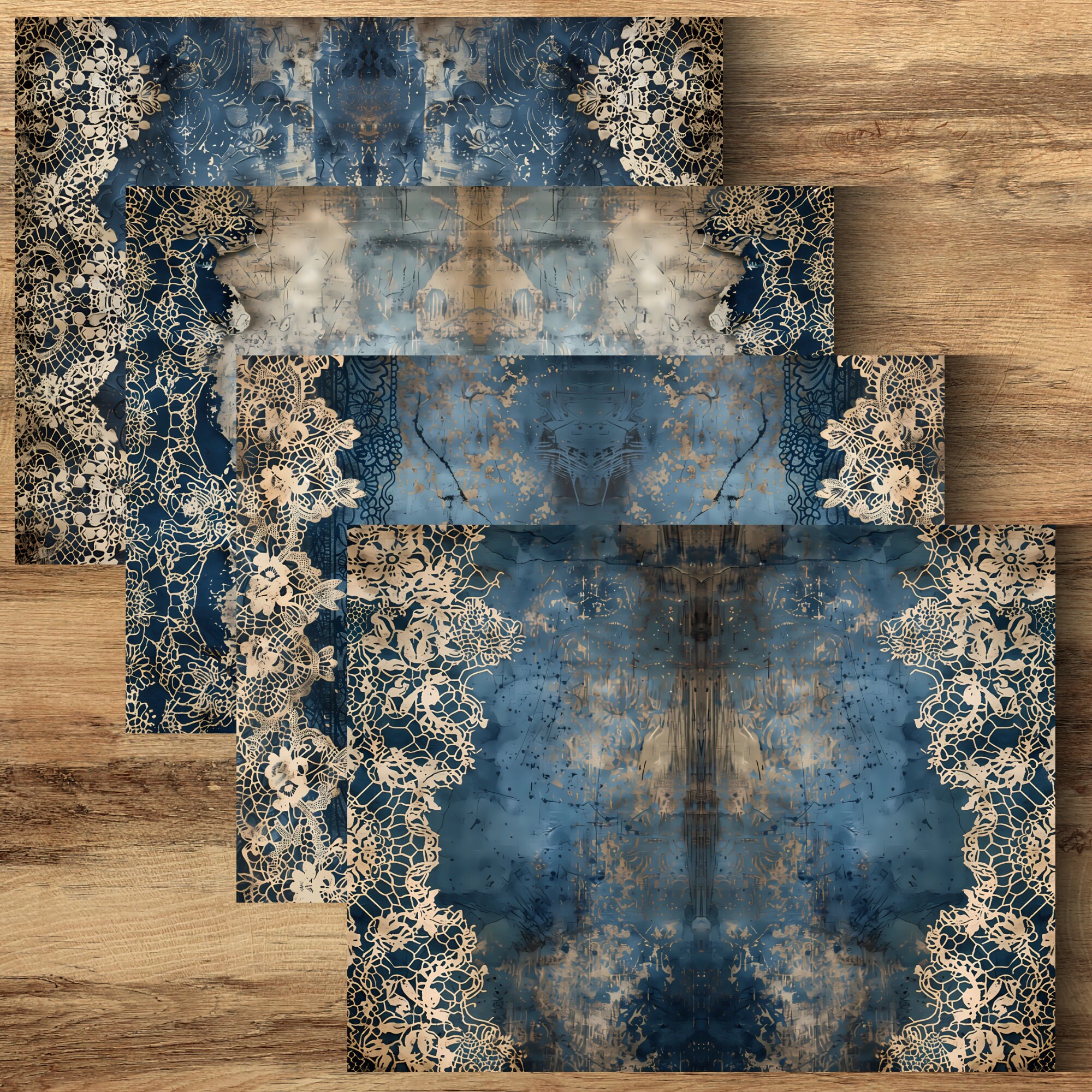 8.5x11" Vintage Lace Digital Paper Printable, Midnight Blue Floral ...