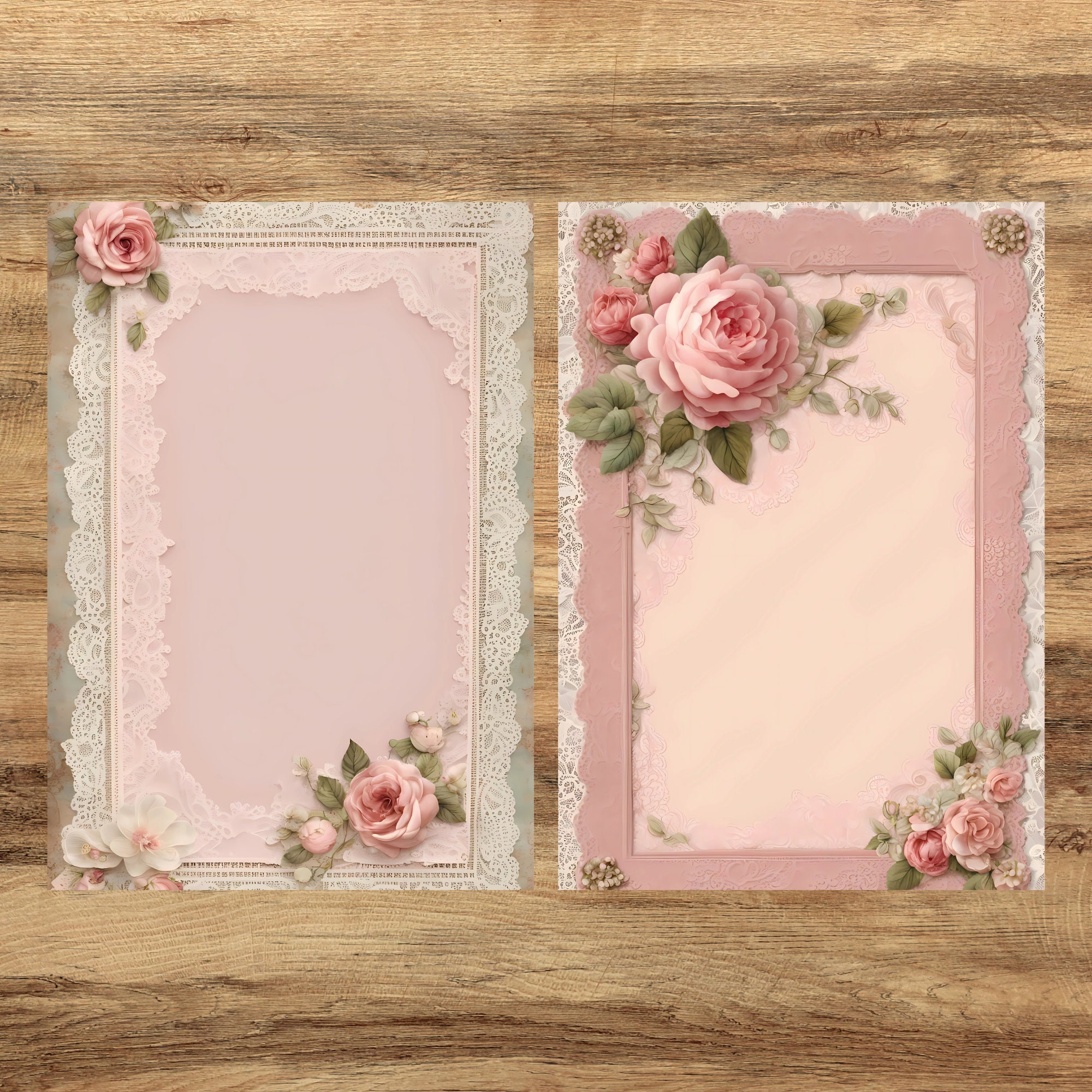 Vintage Lace Frame Digital Paper: Shabby Chic Pink Floral (digital ...