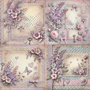 12x12" Vintage Scrapbook Paper, Lilac Blossom Serenity, Purple Digital ...