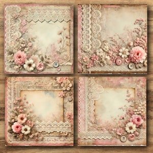 12x12" Vintage Lace Digital Paper Scrapbooking, Blush Nostalgia, Lace ...