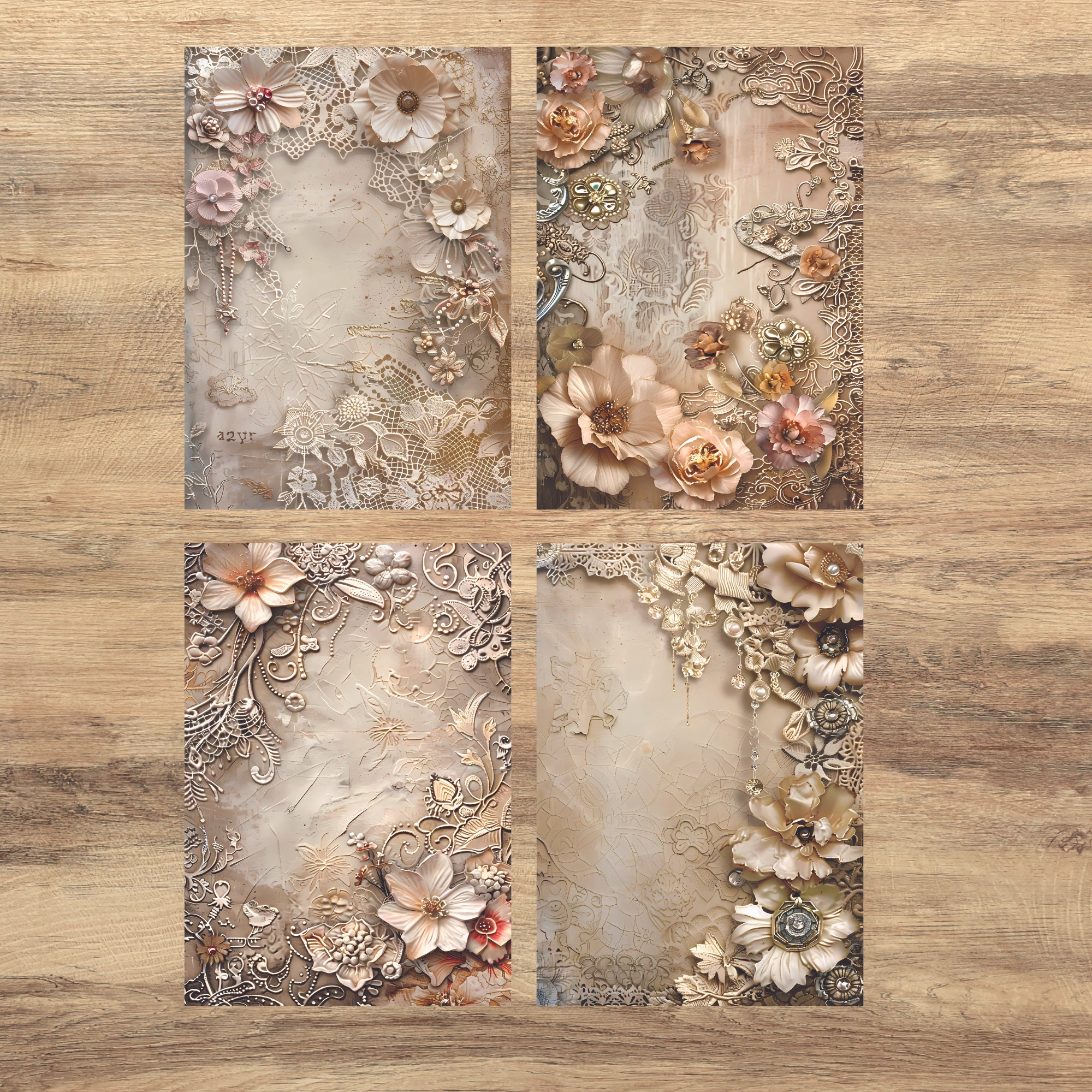 A4 Vintage Lace Digital Paper Printable, Golden Sepia, Victorian, Lace ...