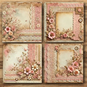 12x12" Vintage Lace Digital Paper Printable, Sweet Blush Pink, Lace ...