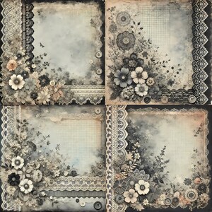 12x12" Vintage Lace Digital Paper Printable, Charcoal Elegance, Lace ...