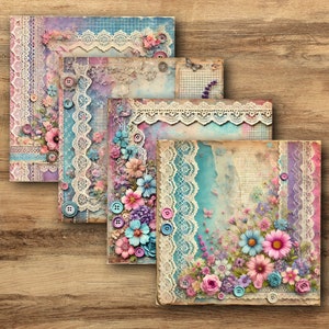 12x12 Vintage Lace Digital Paper Printable, Whimsical Sweet Pastel ...