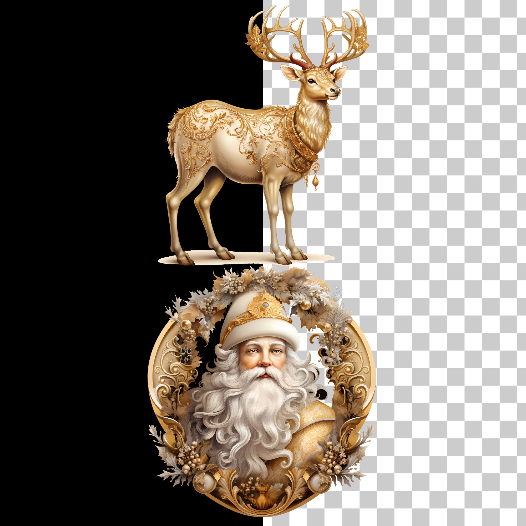 20 Gold Christmas Clipart Bundle PNG, Santa, Angels, Vintage Retro ...