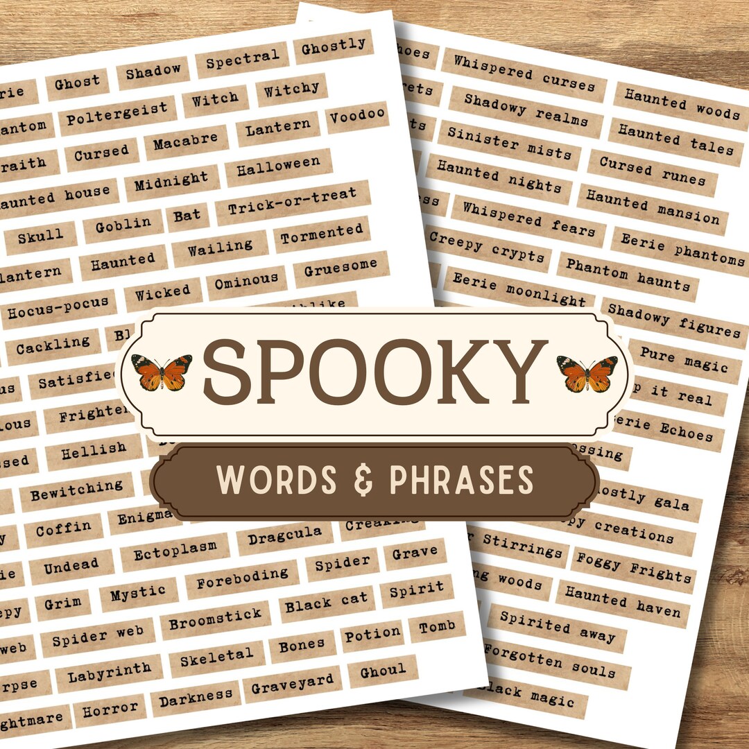 Printable Spooky Halloween Words & Phrases: Junk Journal Ephemera ...