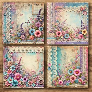 12x12 Vintage Lace Digital Paper Printable, Whimsical Sweet Pastel ...