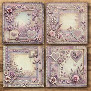 12x12" Vintage Scrapbook Paper, Purple Lavender Love Charm, Digital ...