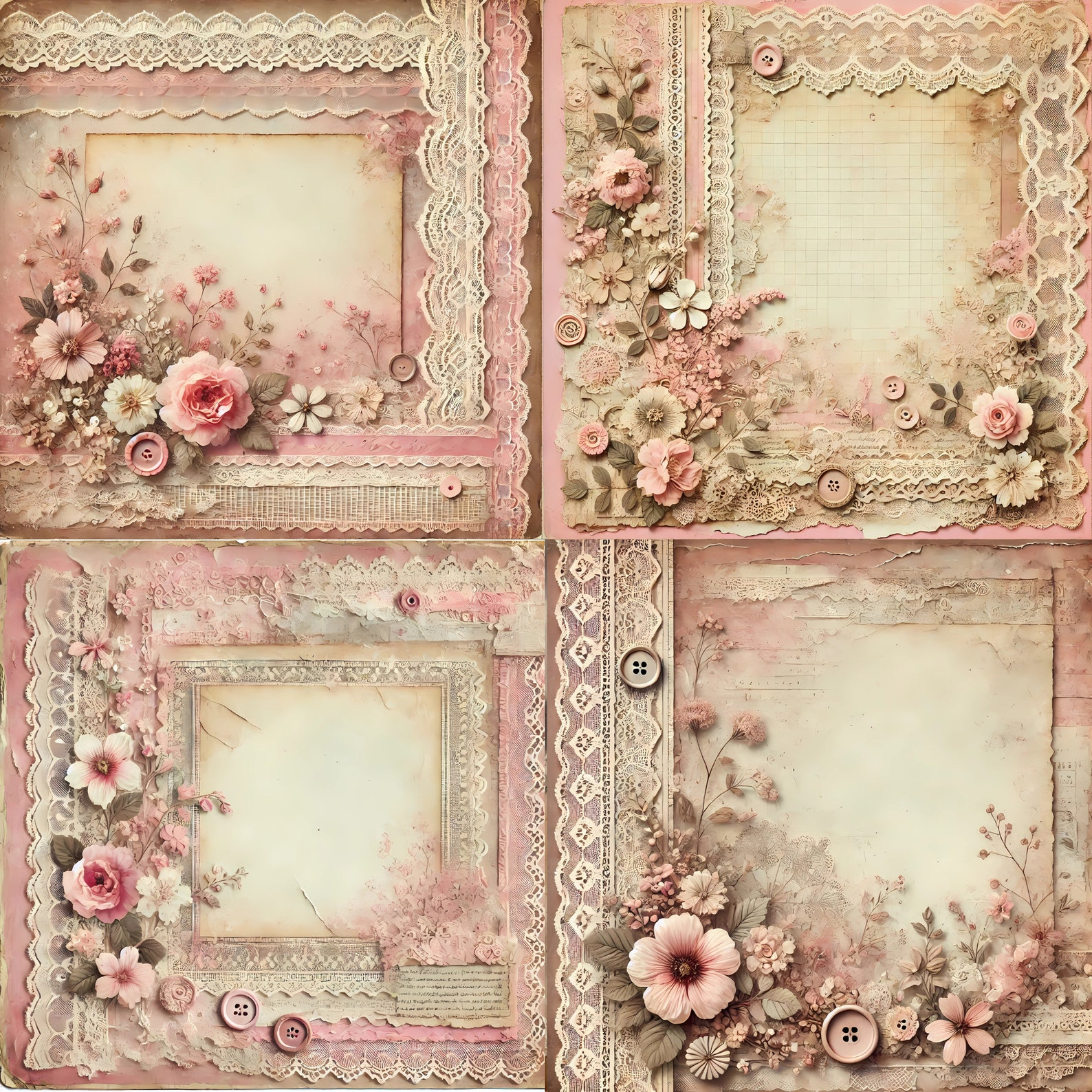 12x12" Vintage Lace Digital Paper Scrapbooking, Blush Nostalgia, Lace ...