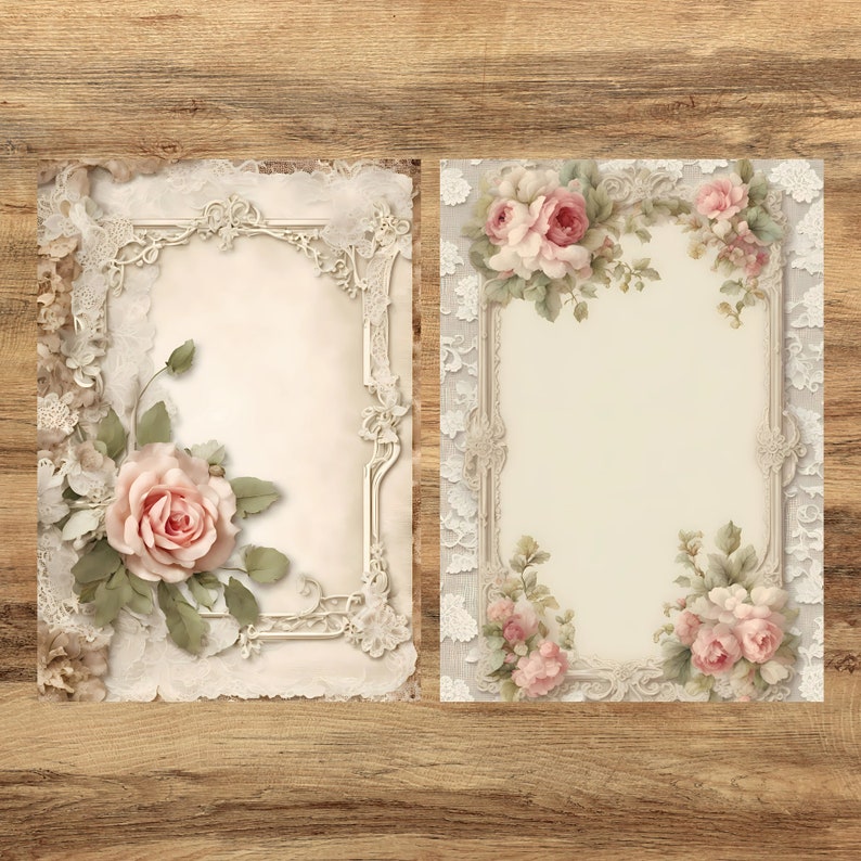 A4 Vintage Lace Frame Digital Paper Printable, Shabby Chic Soft White ...