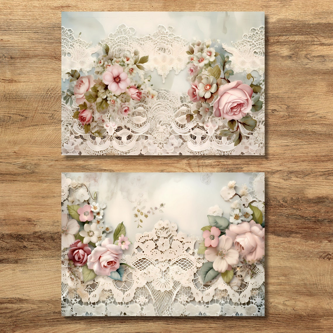 A4 Vintage Lace Digital Paper Printable, Shabby Chic Floral Romance ...