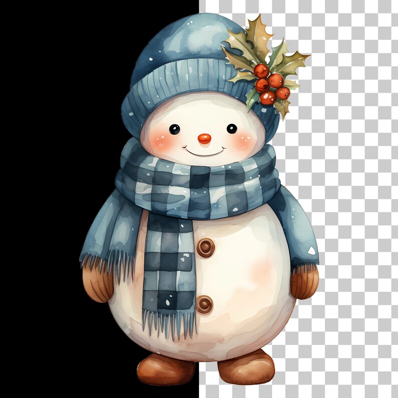 Watercolor Snowman Clipart: Christmas Winter PNG Bundle (digital ...