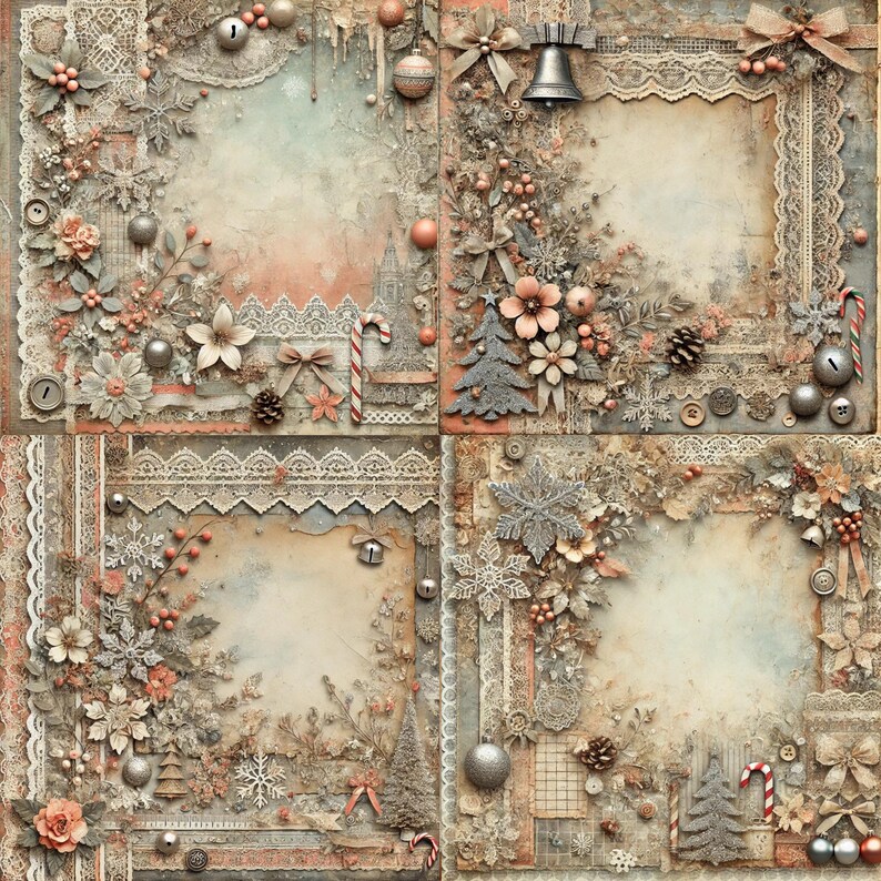 12x12" Vintage Christmas Scrapbook Paper, Frosted Peach Noel, Christmas ...