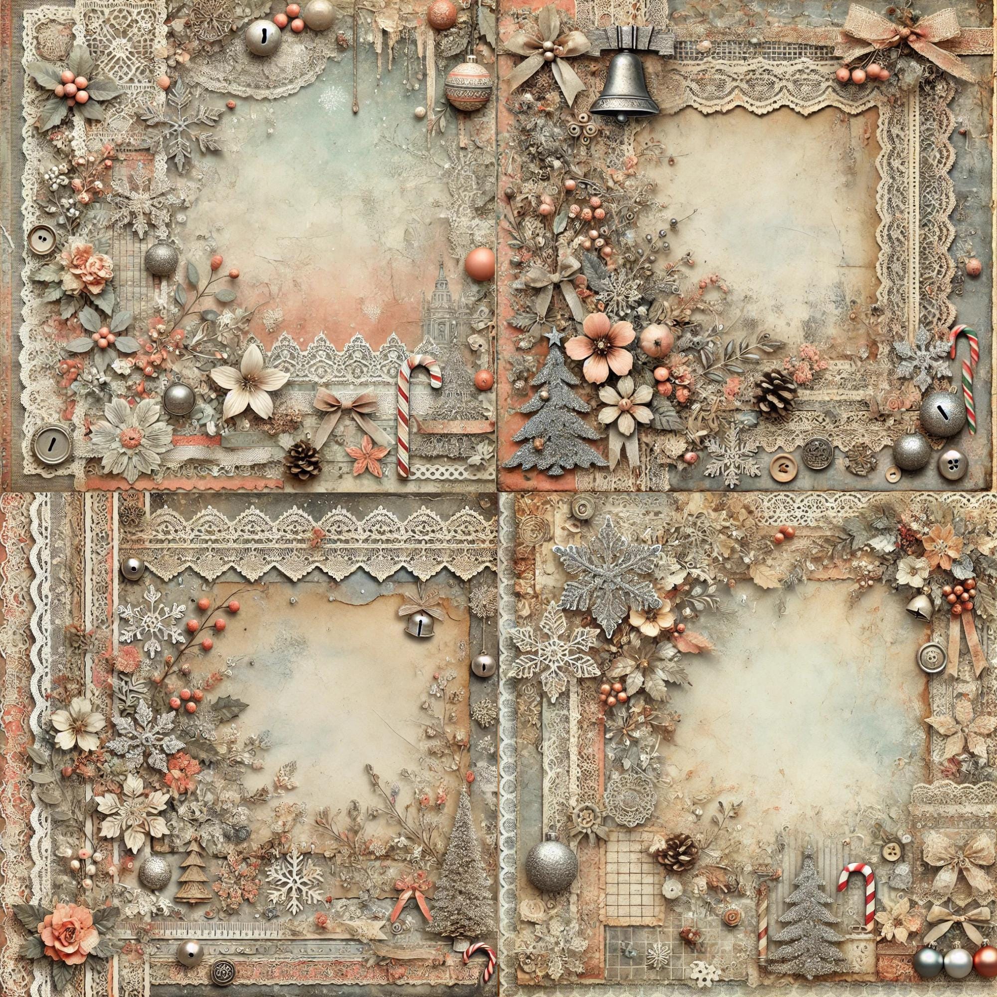 12x12" Vintage Christmas Scrapbook Paper, Frosted Peach Noel, Christmas ...