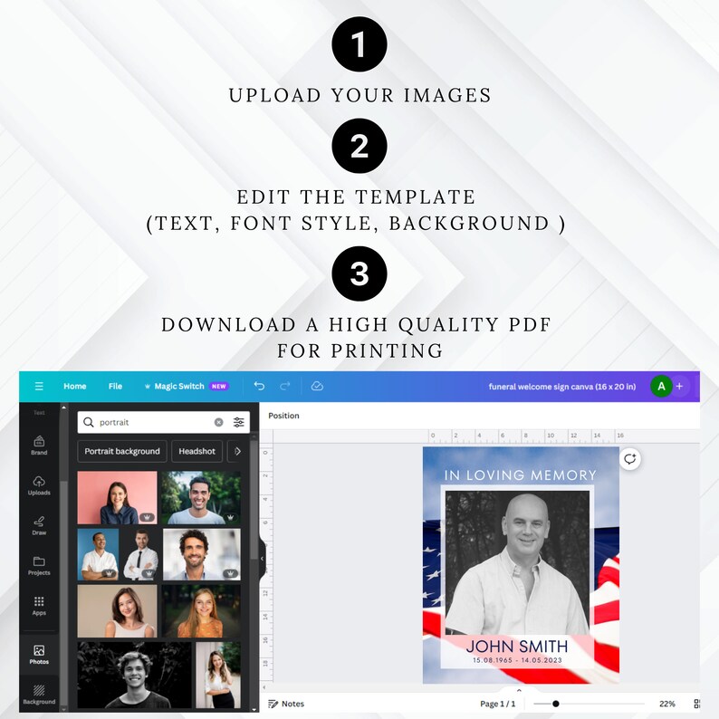In Loving Memory Welcome Sign Poster for Veteran Military - Editable ...