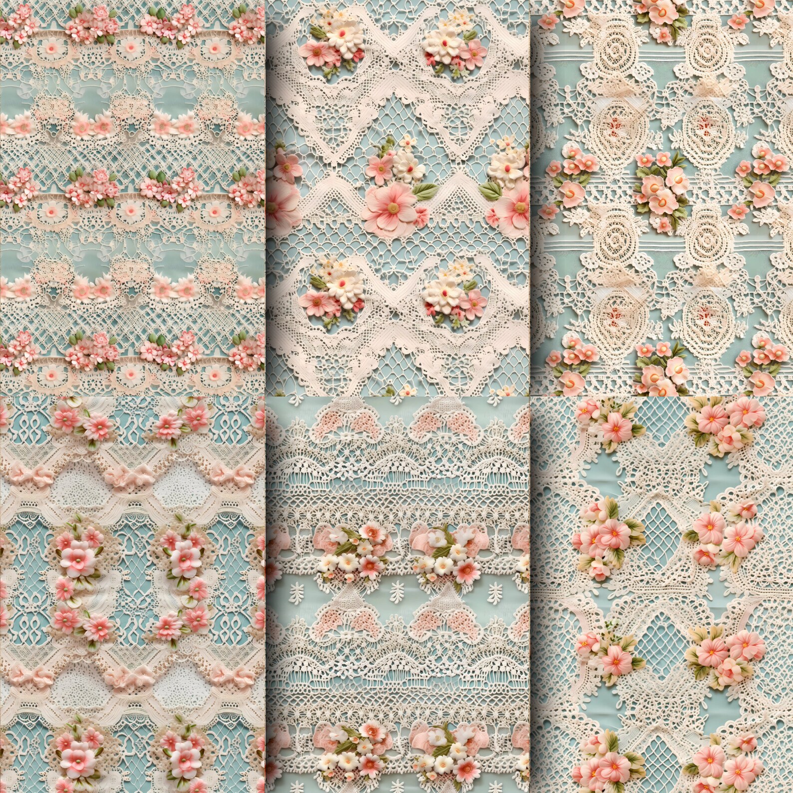 A4 Vintage Lace Digital Paper Printable, Delicate Garden Floral, Lace ...