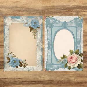 A4 Vintage Lace Frame Digital Paper Printable, Shabby Chic Sweet Blue ...