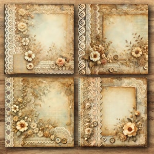 12x12" Vintage Lace Digital Paper Printable, Golden Nostalgia, Lace ...