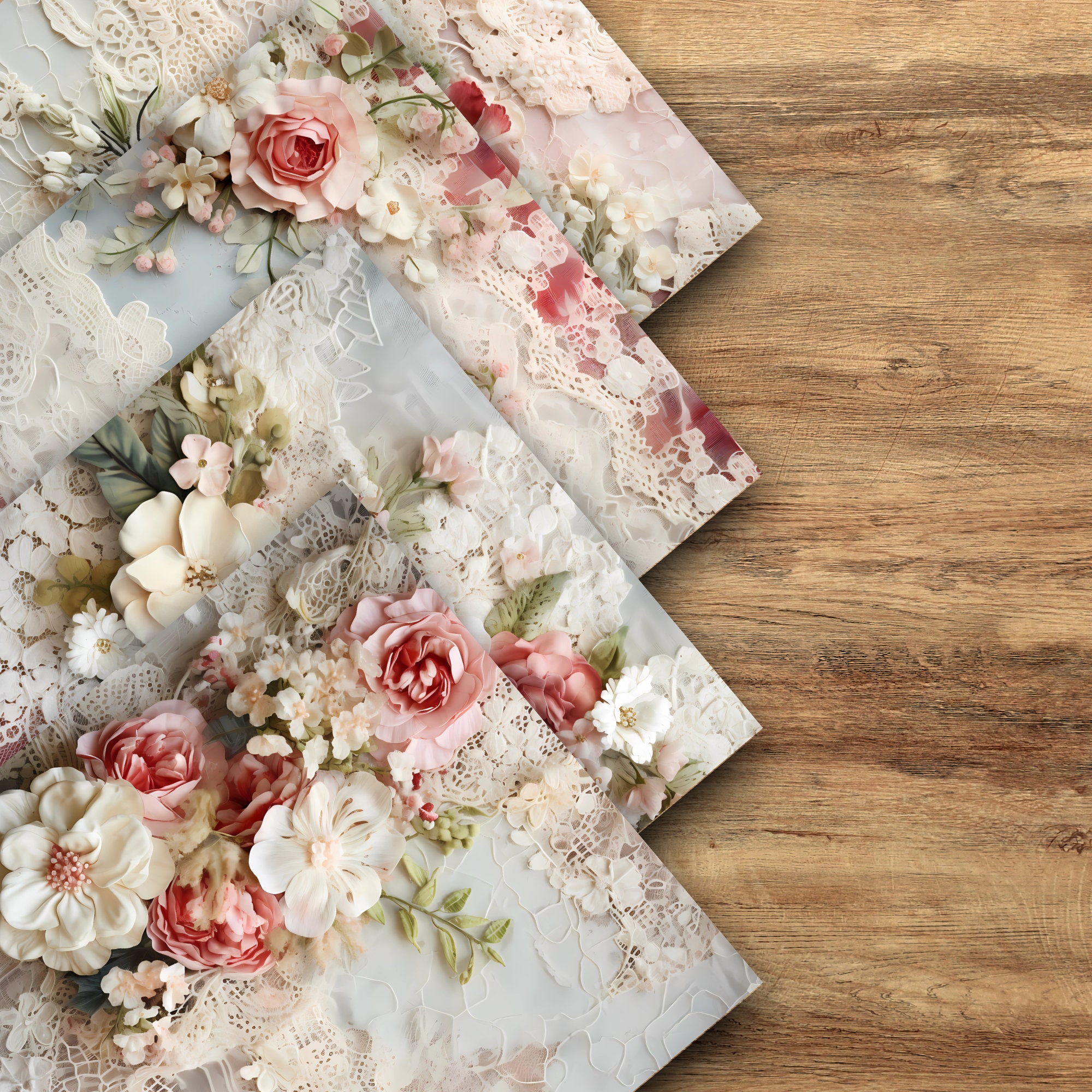 Vintage Lace Digital Paper Printable, Romantic Bloom Flowers, Lace ...