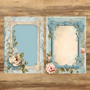 A4 Vintage Lace Frame Digital Paper Printable, Shabby Chic Sweet Blue ...
