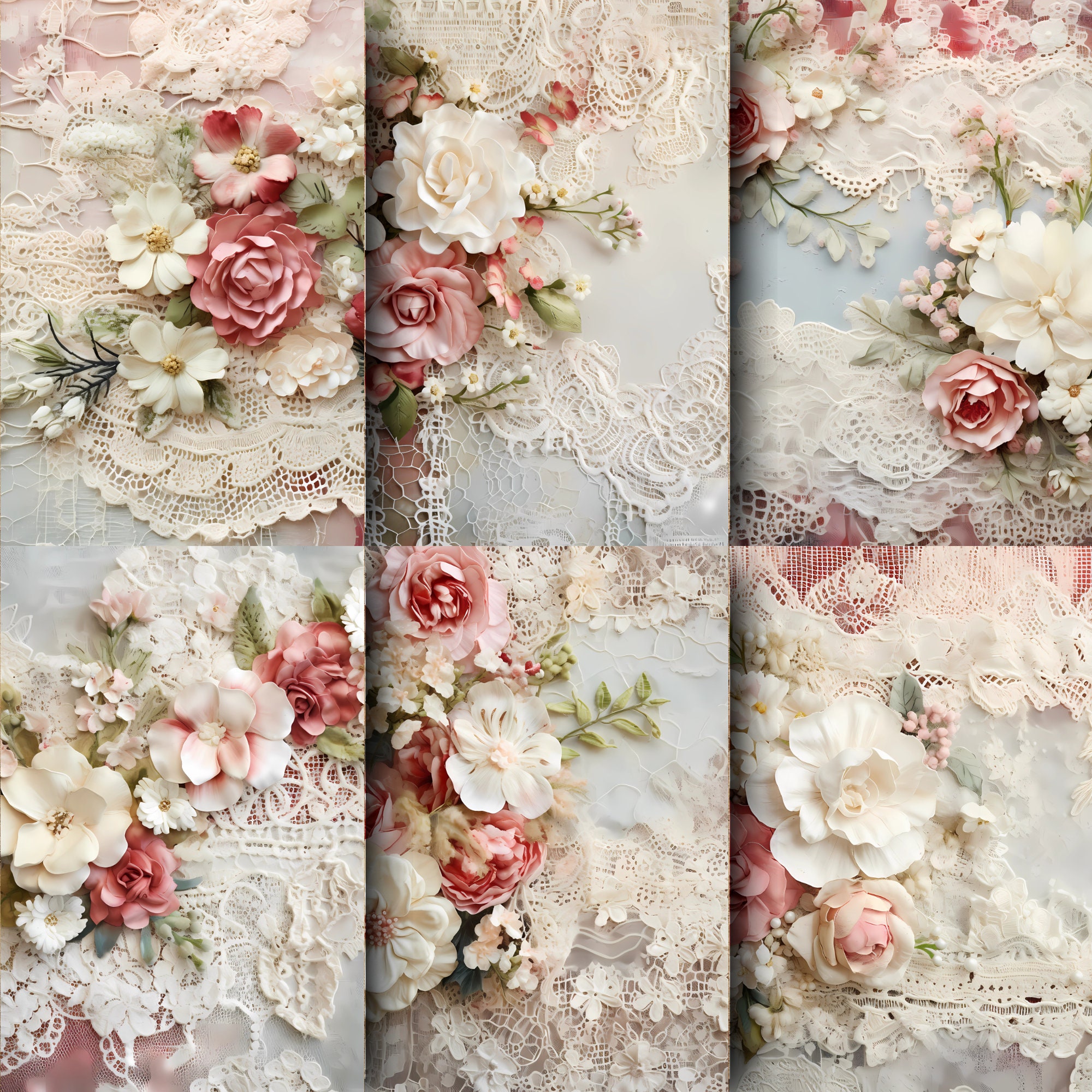 Vintage Lace Digital Paper Printable, Romantic Bloom Flowers, Lace ...