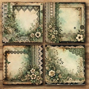12x12" Vintage Lace Digital Paper Printable, Eerie Green, Lace ...