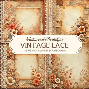 12x12" Vintage Lace Digital Paper Printable, Autumnal Nostalgia, Lace ...