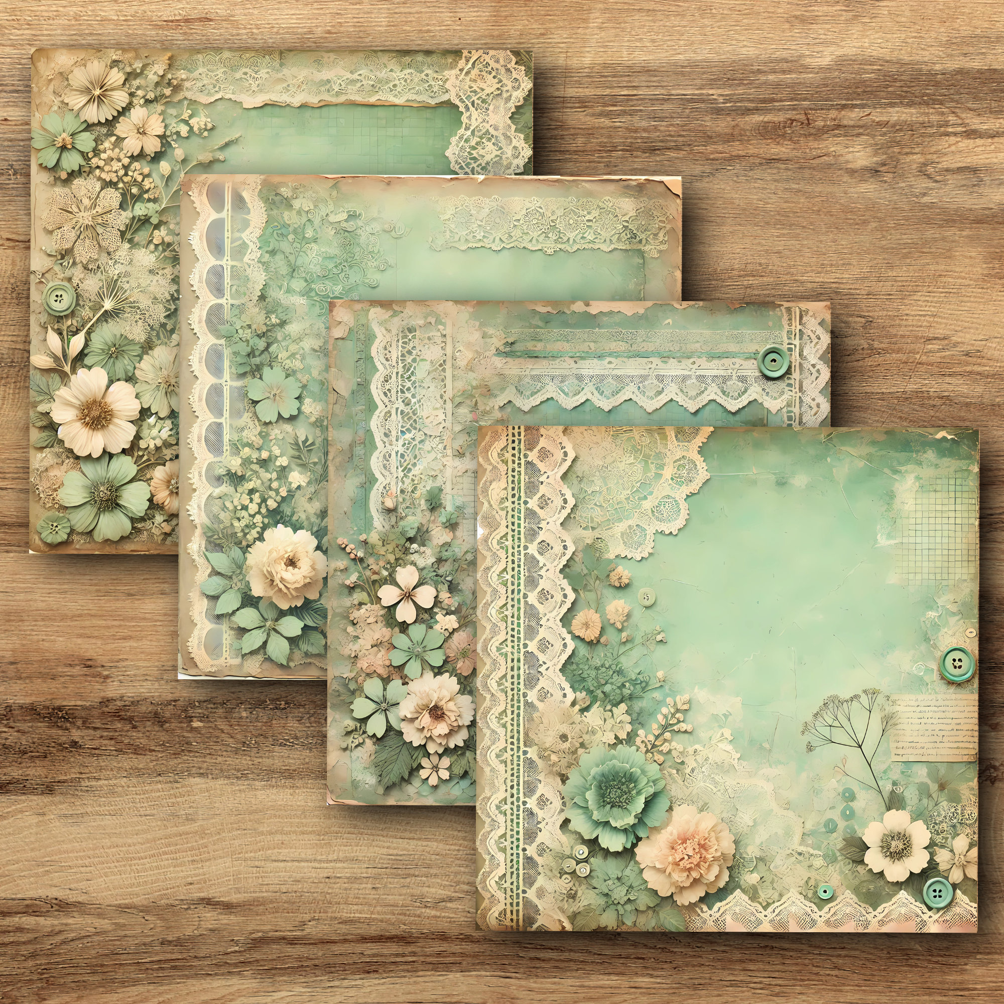 12x12" Vintage Lace Digital Paper Printable, Mint Memories, Lace ...