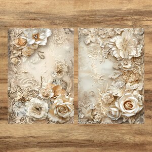 A4 Vintage Lace Digital Paper Printable, Elegance Ivory Gold, Lace ...