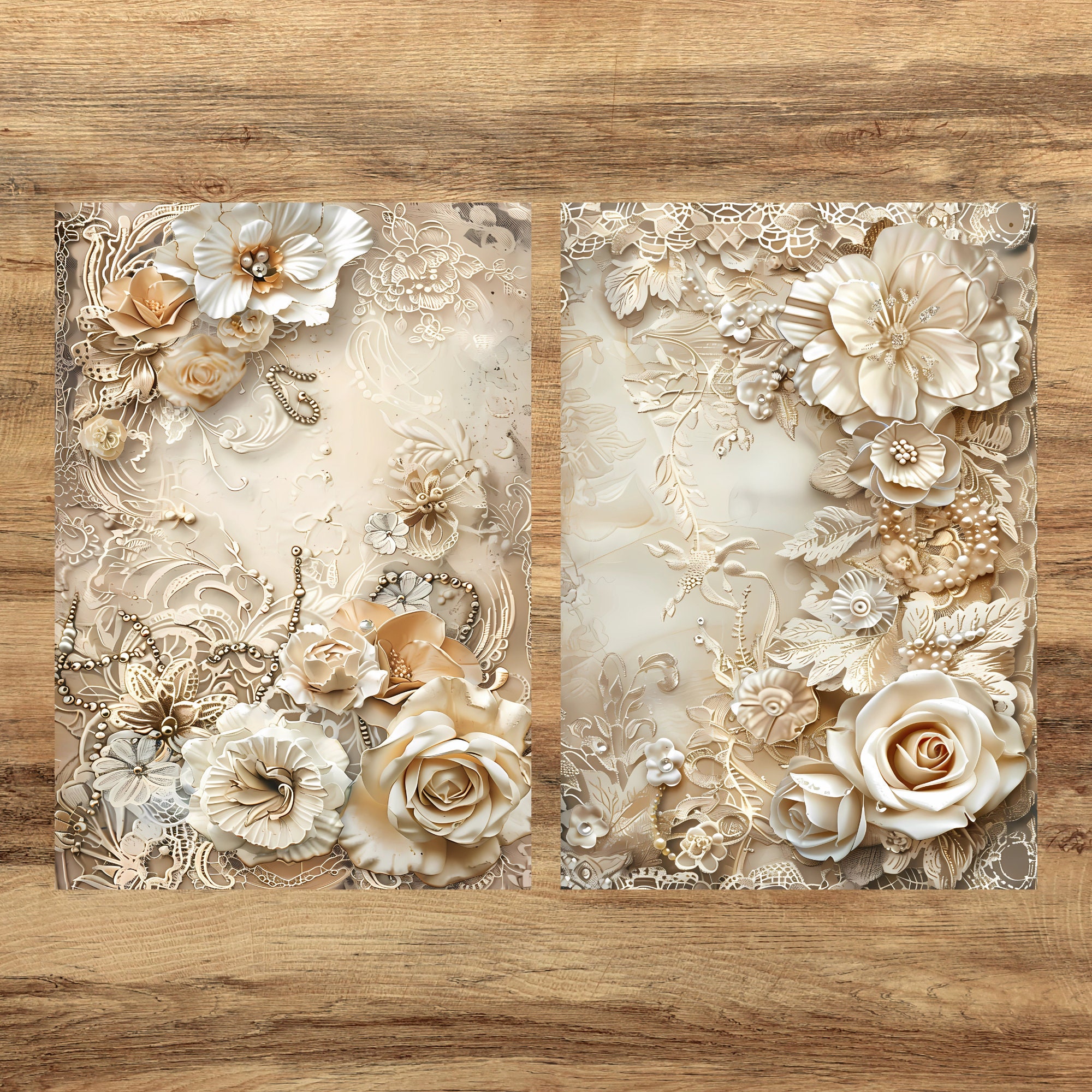 A4 Vintage Lace Digital Paper Printable, Elegance Ivory Gold, Lace ...