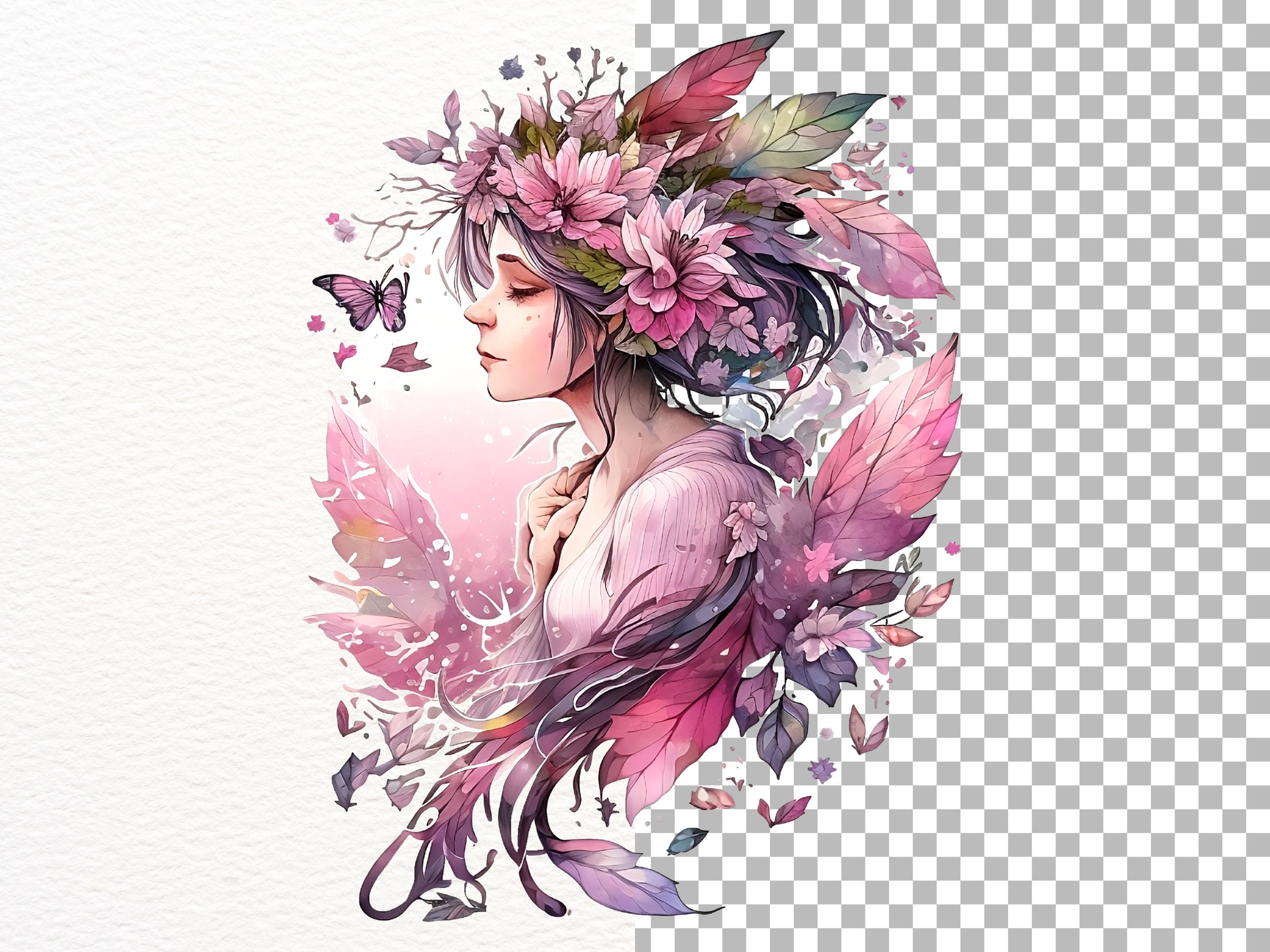 8 PNG Watercolor Fairy With Flowers Fairies Florals Set Transparent ...