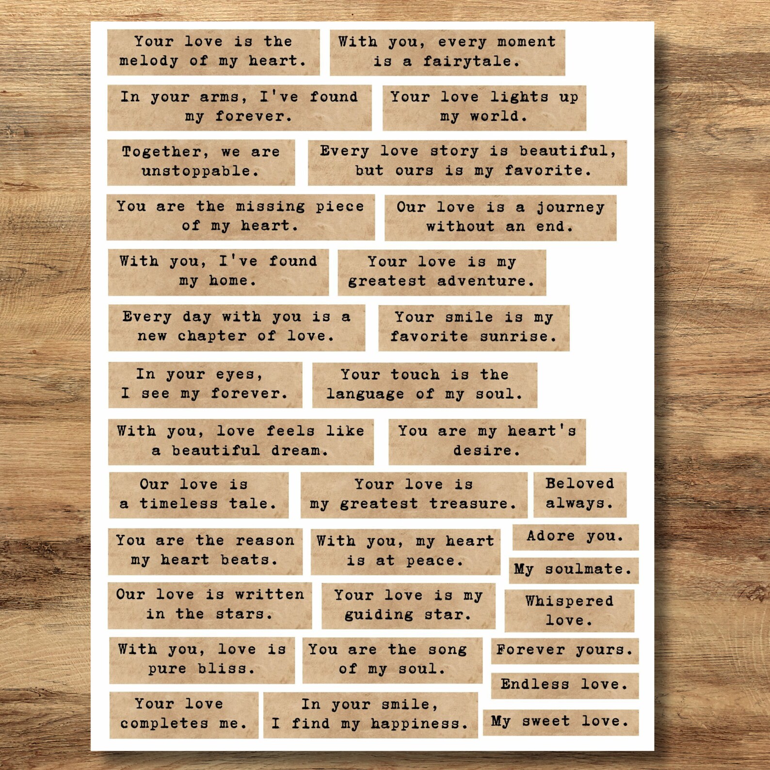 Romantic Love Quotes: Junk Journal Printable Words (digital Download ...