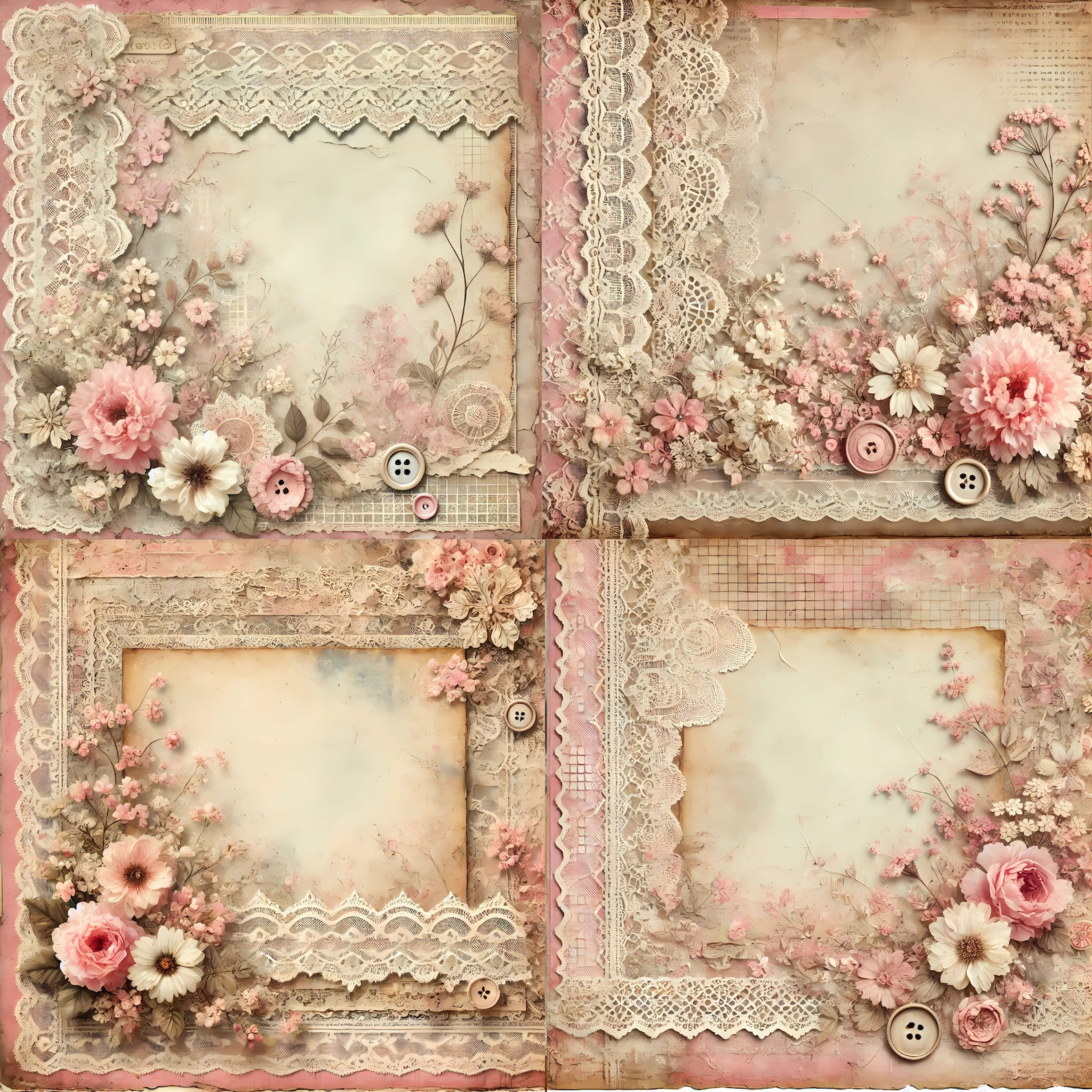 12x12" Vintage Lace Digital Paper Scrapbooking, Blush Nostalgia, Lace ...
