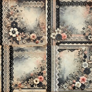 12x12 Vintage Lace Digital Paper Printable, Charcoal Blush Elegance ...