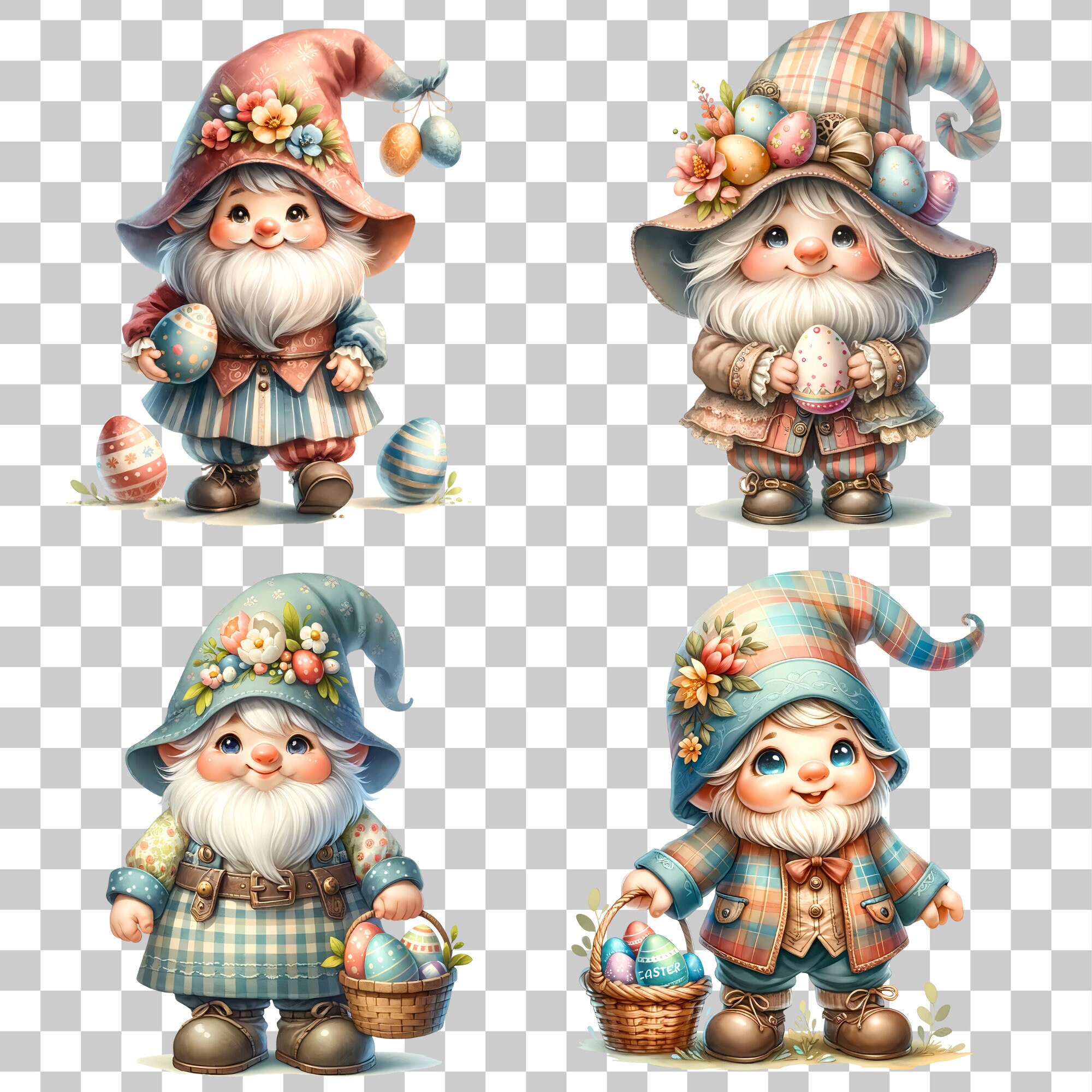 Cute Easter Gnome Clipart, PNG Bundle, Vintage, Easter Eggs, Spring ...
