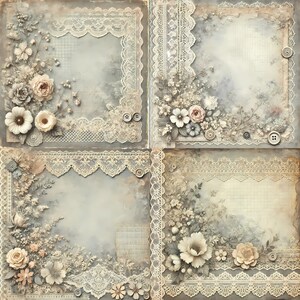 12x12" Vintage Lace Digital Paper Printable, Grey Elegance, Lace ...