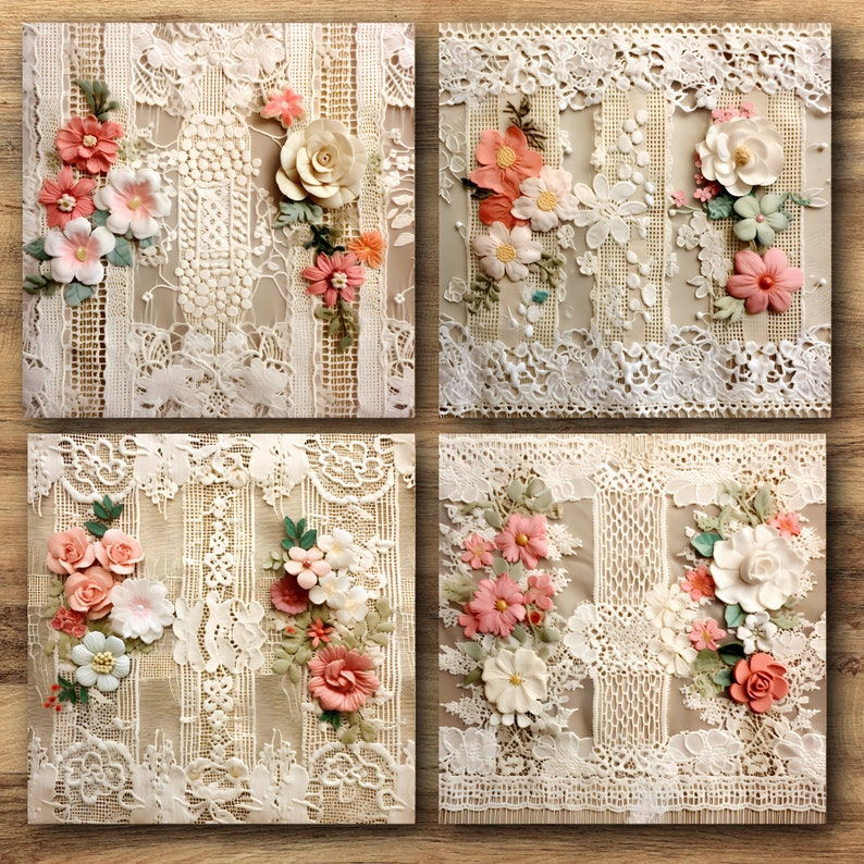 Vintage Lace Digital Paper Printable, Petal Tapestry Flowers, Lace ...