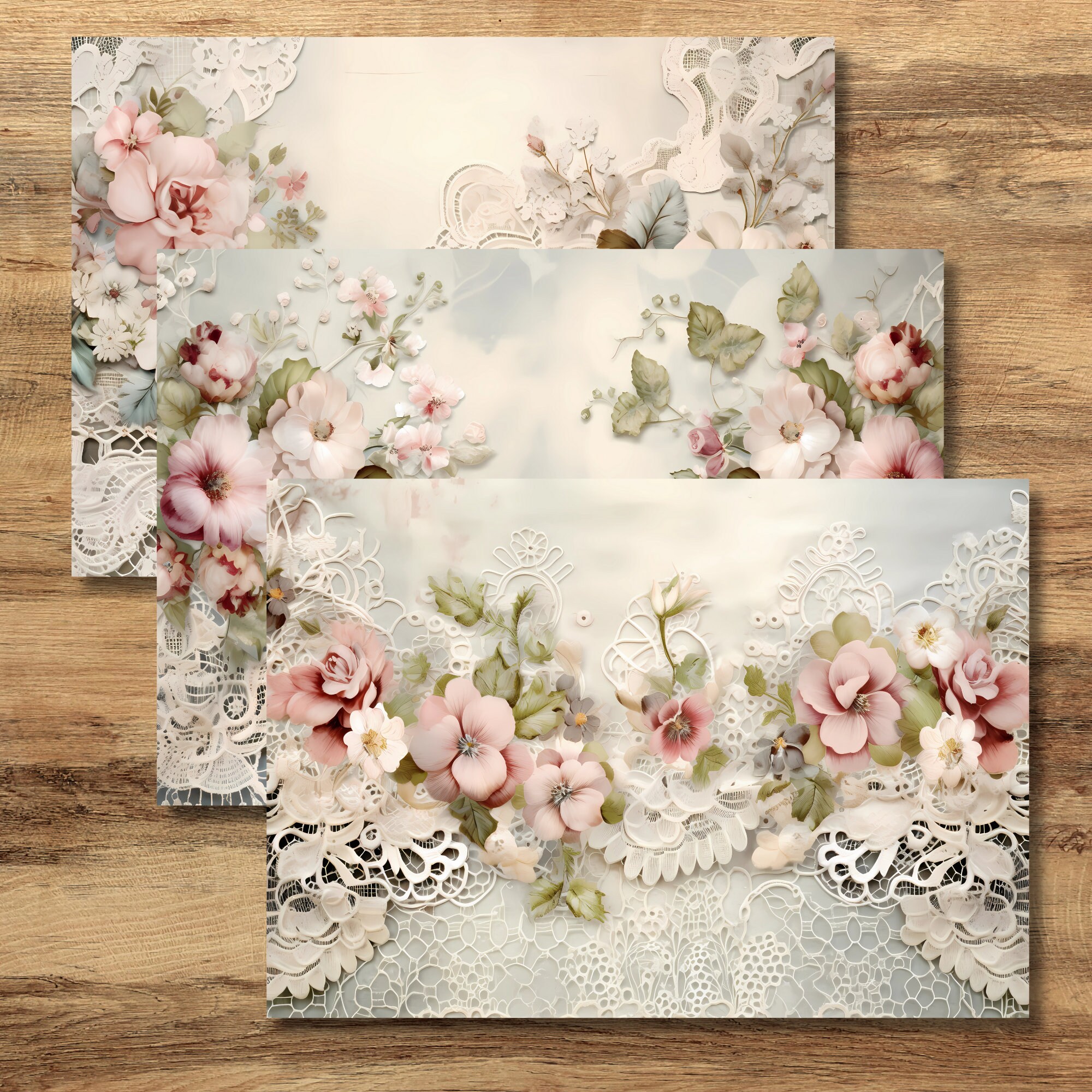 A4 Vintage Lace Digital Paper Printable, Shabby Chic Floral Romance ...