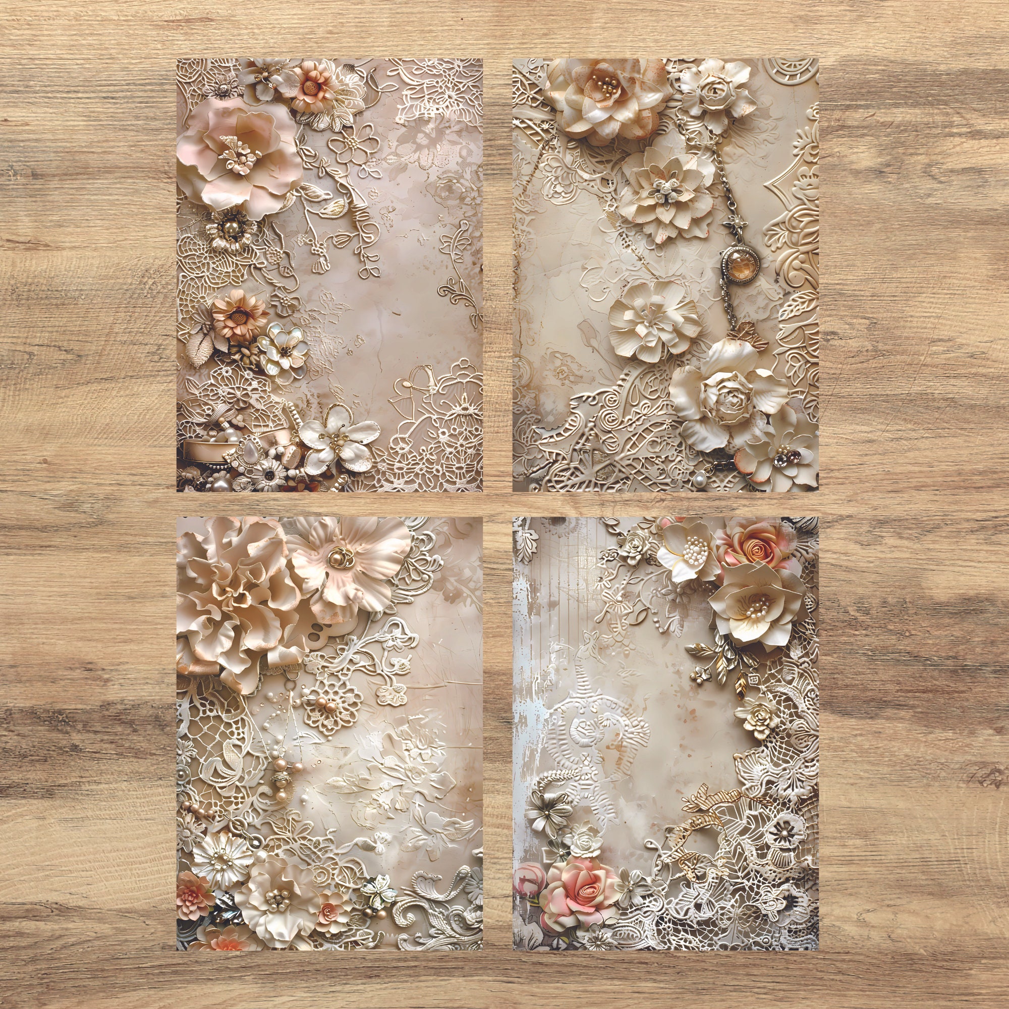 A4 Vintage Lace Digital Paper Printable, Golden Sepia, Victorian, Lace ...