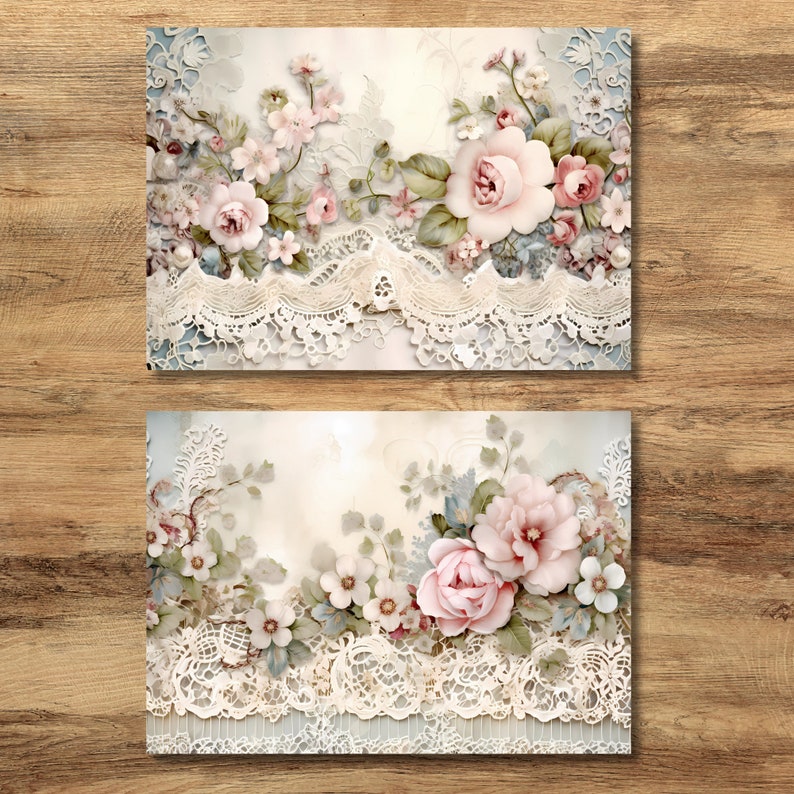 A4 Vintage Lace Digital Paper Printable, Shabby Chic Floral Romance ...
