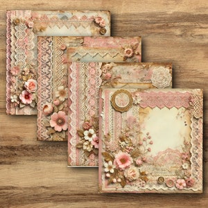 12x12" Vintage Lace Digital Paper Printable, Sweet Blush Pink, Lace ...